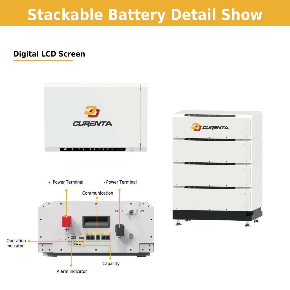 CURENTA 48V 100Ah Stackable LiFePO4 Lithium Solar Battery 5KWH 10KWH 1 ...